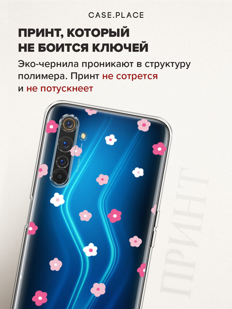 Чехол на Realme 6 Pro / Реалми 6 Про с принтом "Весенние цветочки рисунок", прозрачный — фото 1