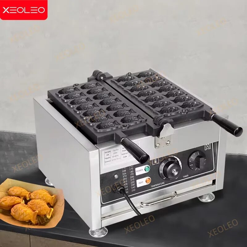 XEOLEO Taiyaki Maker 1400W Машина для изготовления рыбовидных вафлей 12ШТ/14ШТ Таяки-вафельница с антиприhesiveным покрытием Электрическая/газовая
