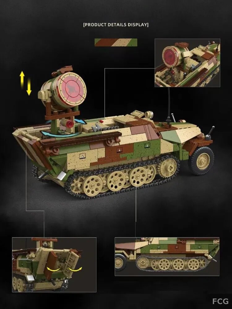 Эксклюзивная модель немецкой бронемашины Sd. Kfz.251/20 Ausf.D UHU времен WW2 в масштабе 1:28 от Quan Guan 100318, армейская серия, коллекционный конструктор из 1267 деталей для сборки