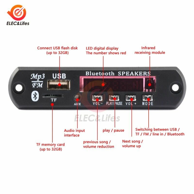 Беспроводной авто аудиомодуль Bluetooth BT5.0 2X3W