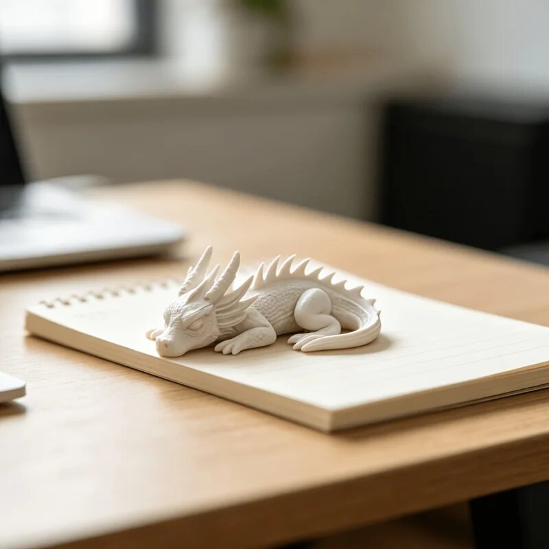 Миниатюрная статуэтка спящего дракона 3D печать Белый, 12x7.9x4.3cm, Puppy dragon4