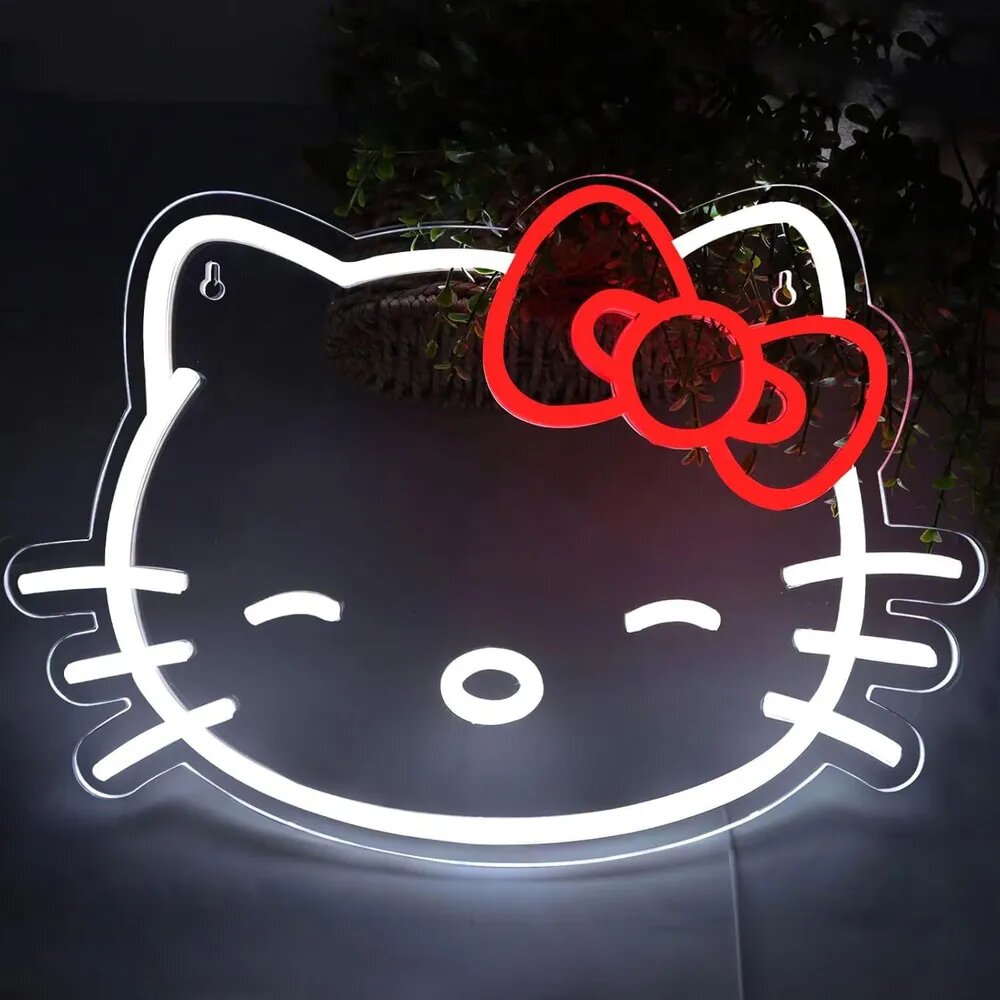Неоновая лампа с силуэтом кошки Hello Kitty, светодиодная вывеска для магазина, 450 мм, многоцветный