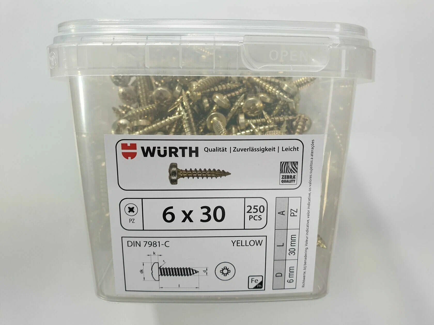 Саморез по металлу DIN 7981-C 6x30 (250 pcs) WURTH, Германия