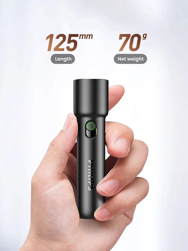 Philips SFL1235 Фонарь-прожектор, 110 Лм, 4 режима, IPX5, 70 г, 125 мм, Черный