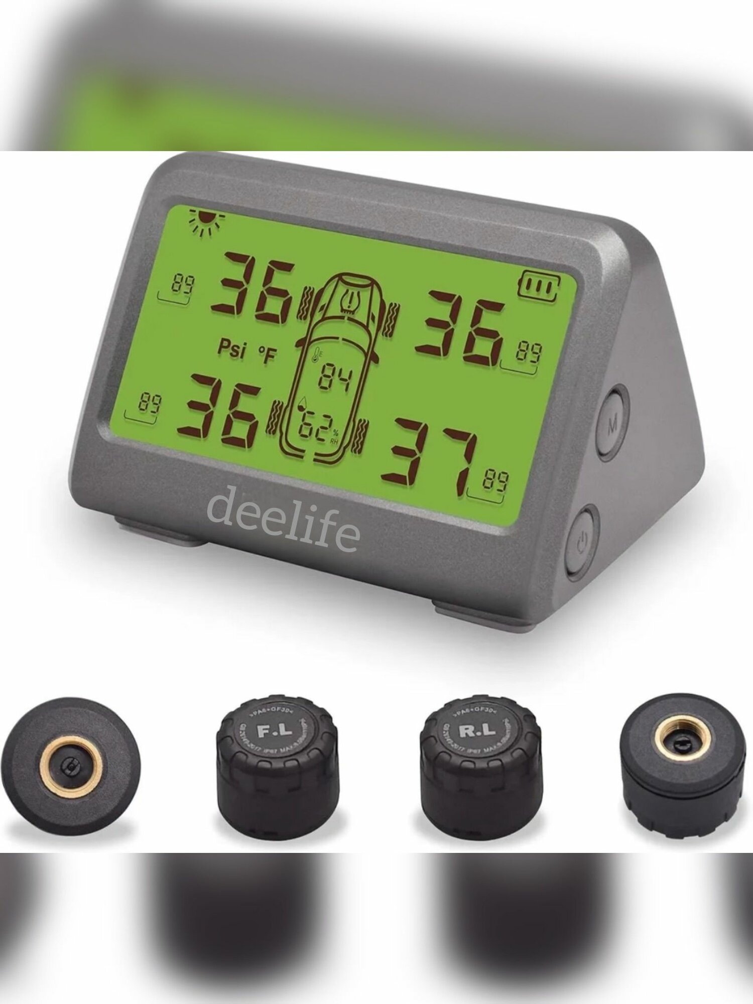 Датчики давления в шинах. Система контроля давления в шинах Deelife Solar TPMS, с 4 аккумуляторами для колес, сменные внешние датчики