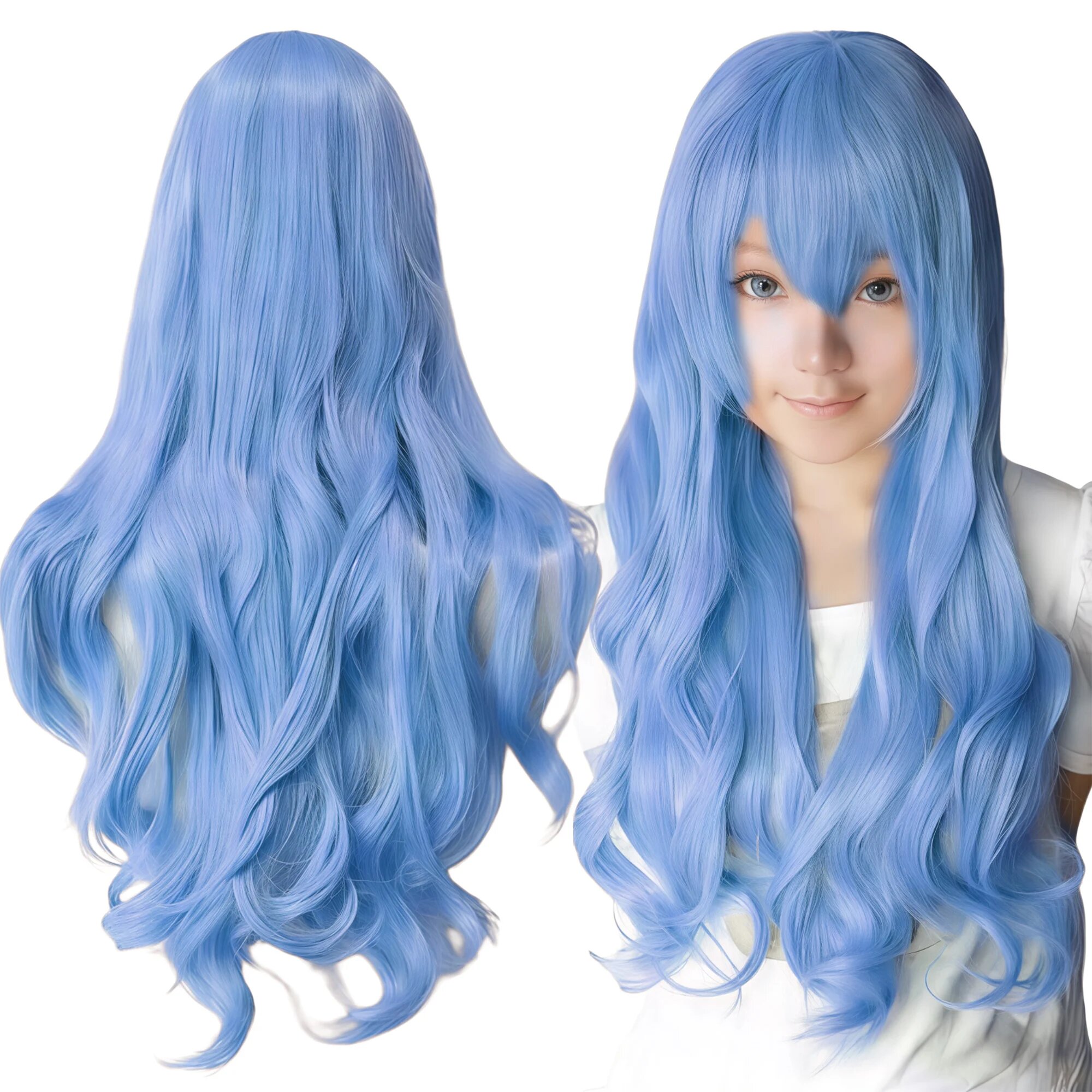 Синтетический парик голубого цвета, кудрявый, для косплея Elf Blue