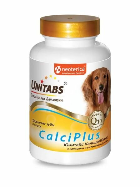 Unitabs CalciPlus с Q10 Витамины для собак для укрепления опорно-двигательного аппарата 100 табл.