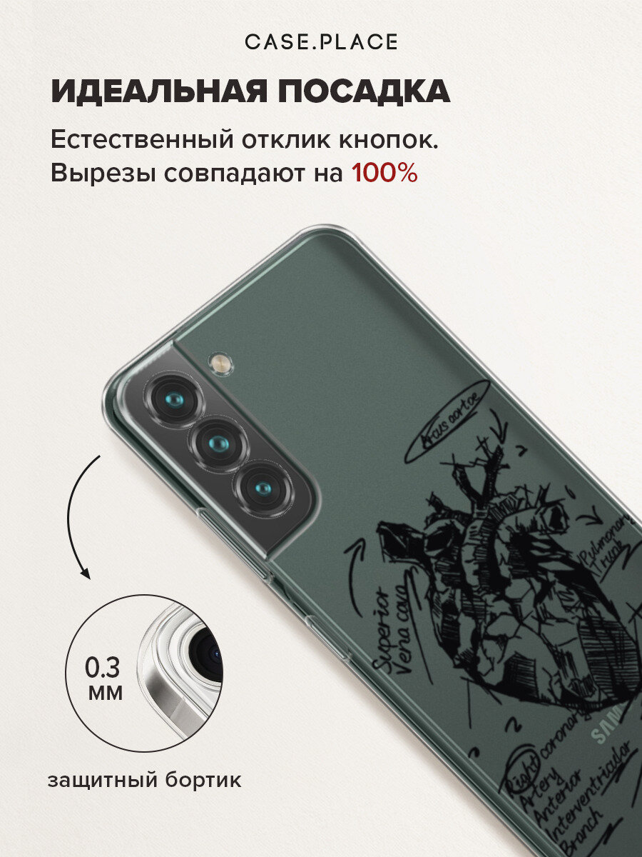 Чехол на Samsung Galaxy S22 / Самсунг Галакси S22 с принтом "Анатомическое сердце 2", прозрачный — фото 1