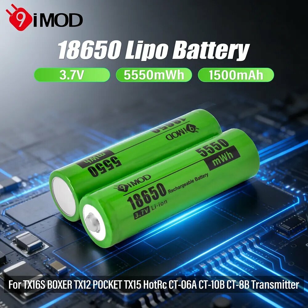 Аккумулятор 18650 3.7V 1500mAh для Radiomaster TX12, TX16S, Boxer, пультов HOTRC. Замена оригинальной батареи.2шт