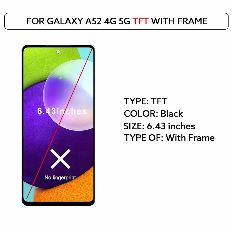 ЖК-дисплей AMOLED для Samsung Galaxy A52 4G 5G A525 A526, сенсорный ЖК-экран с TFT With Frame