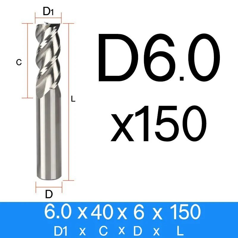 Фреза концевая трехзаходная 6*40*6*150mm Вольфрамовый сплав 3F HRC 50