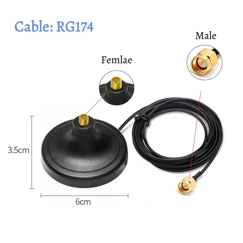 Кабель для антенн 5G/WiFi/GSM/4G/433МГц с магнитным креплением RG174 1m, size 2