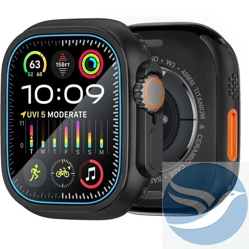 Металлический корпус + Закаленное стекло для Apple Watch Ultra 3/2/Ultra 49мм Защитная пленка для экрана в тонкой рамке 2шт