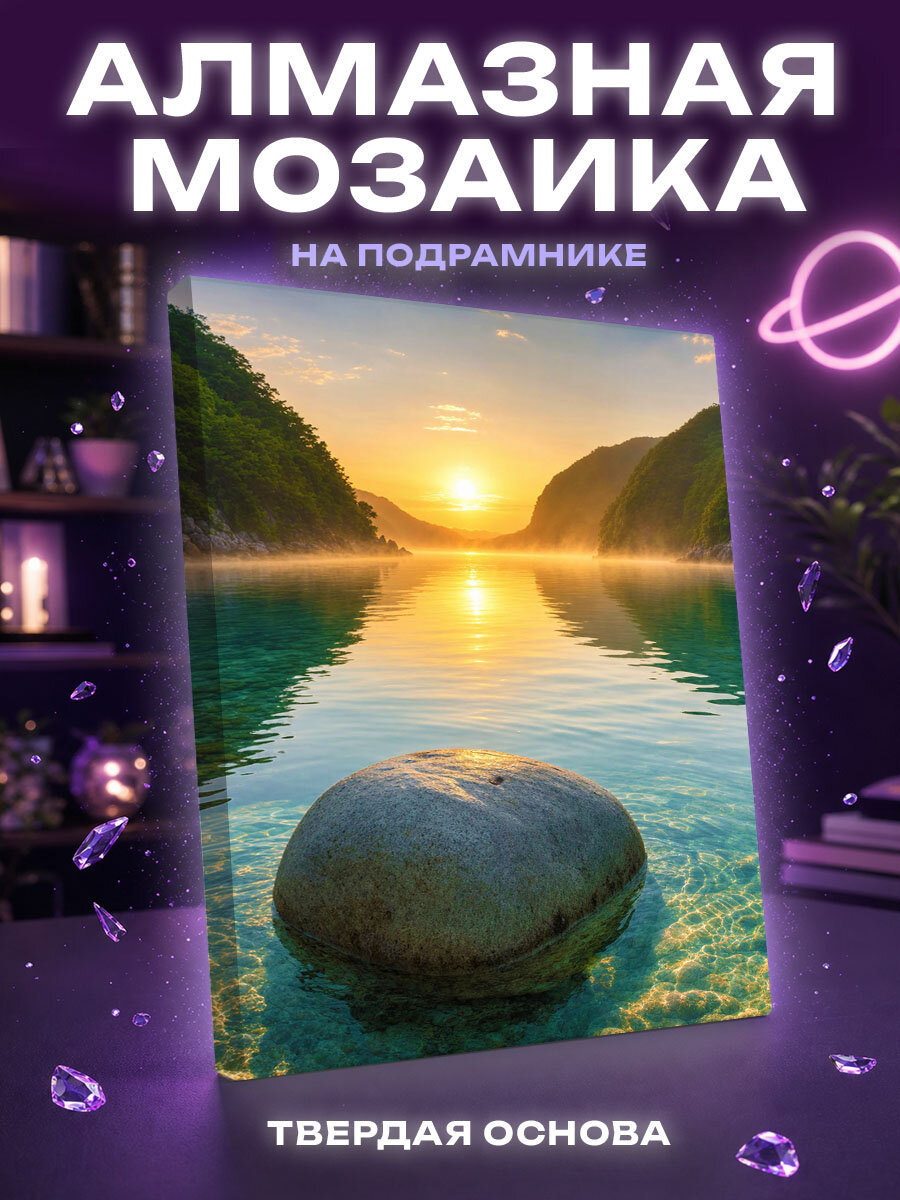 Алмазная мозаика Рассвет в бухте Триозерье