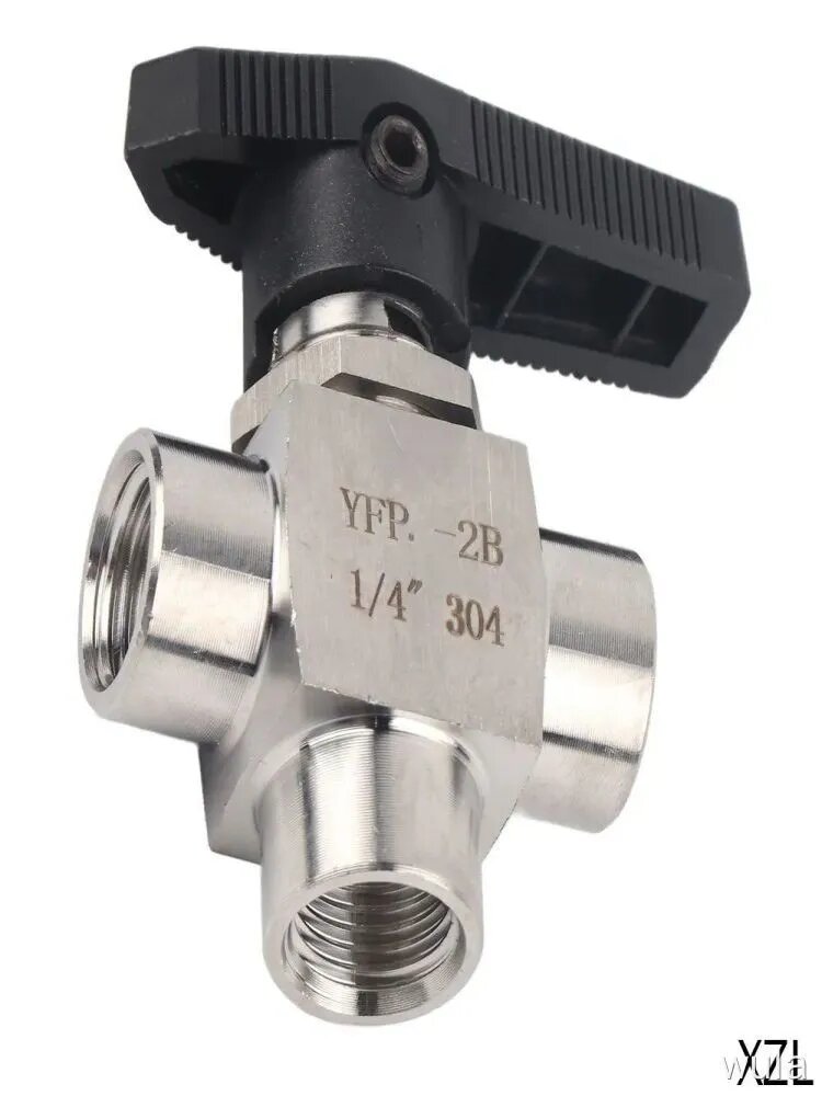 Шаровой кран трёхходовой BSPP 1/4" 304 нержавеющая сталь, ручной, для воды, воздуха, пневматики, высокого давления