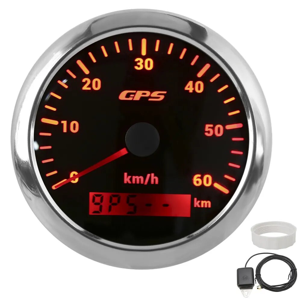 85 мм GPS-спидометр 60 км/ч, универсальный для авто и лодок, с настраиваемым цветным подсветом, черный
