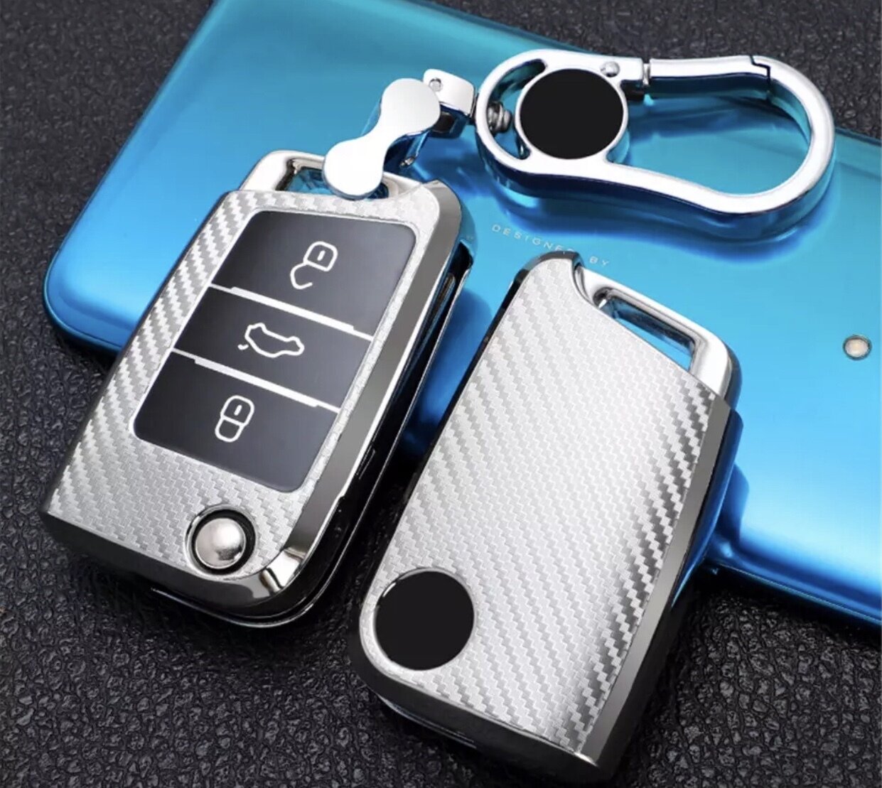 Чехол на ключ TPU Skoda Volkswagen / Шкода Фольксваген carbone silver