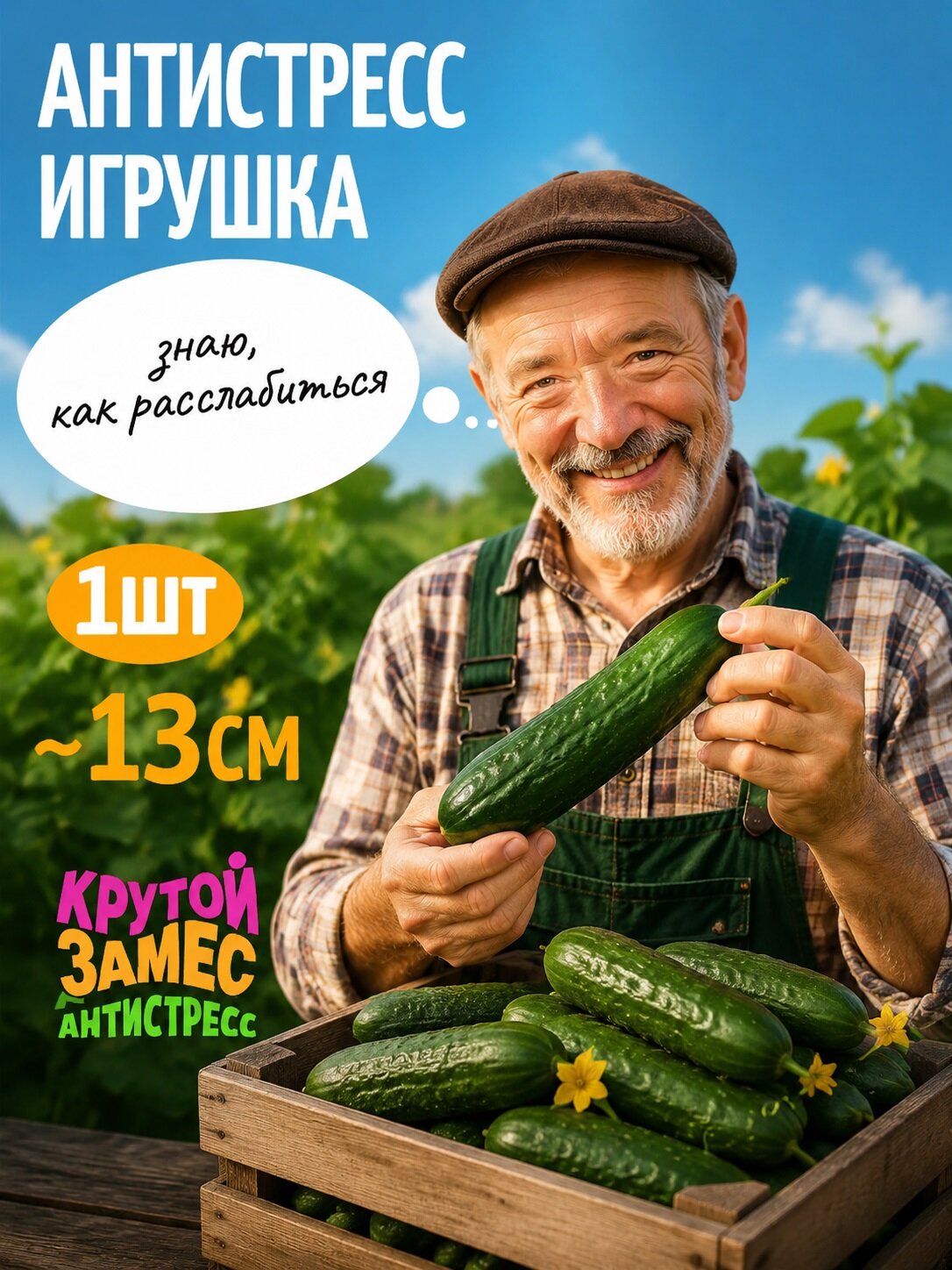 Игрушка антистресс для рук Крутой замес 1TOY огурец, тянучка, жмякалка, 13 см