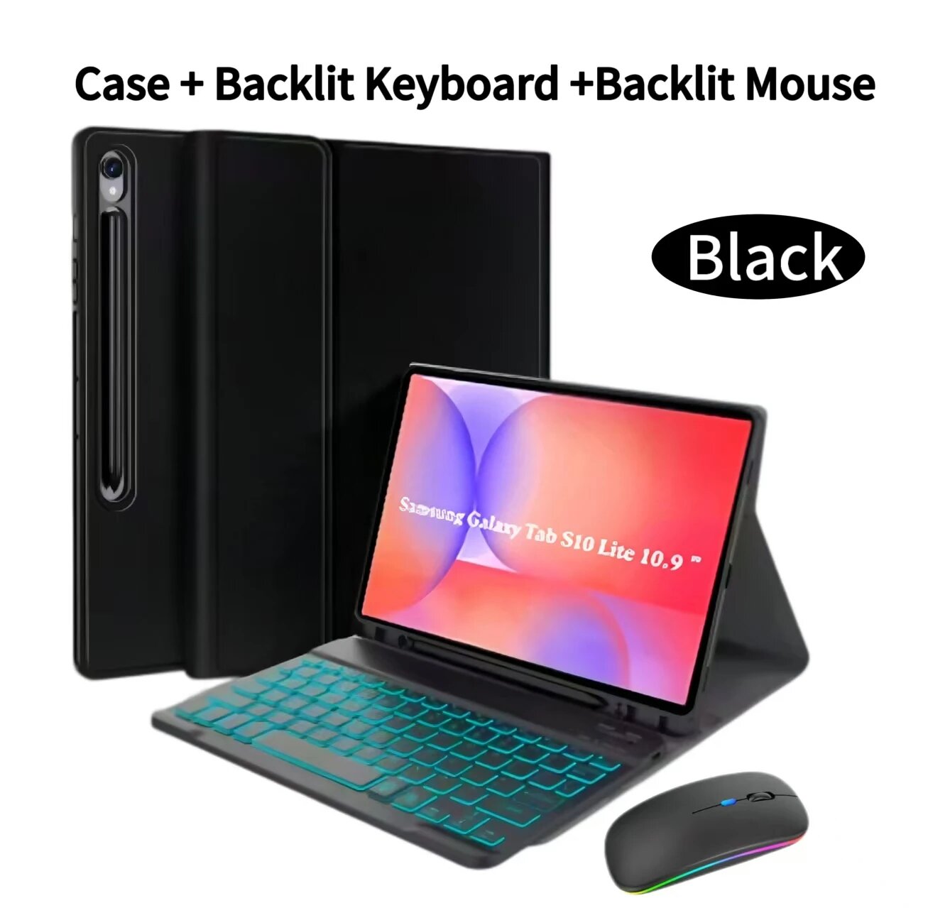 Чехол для Samsung Galaxy Tab S10 Lite 5G с Bluetooth-клавиатурой Black Backlight 2BMS, Spanish