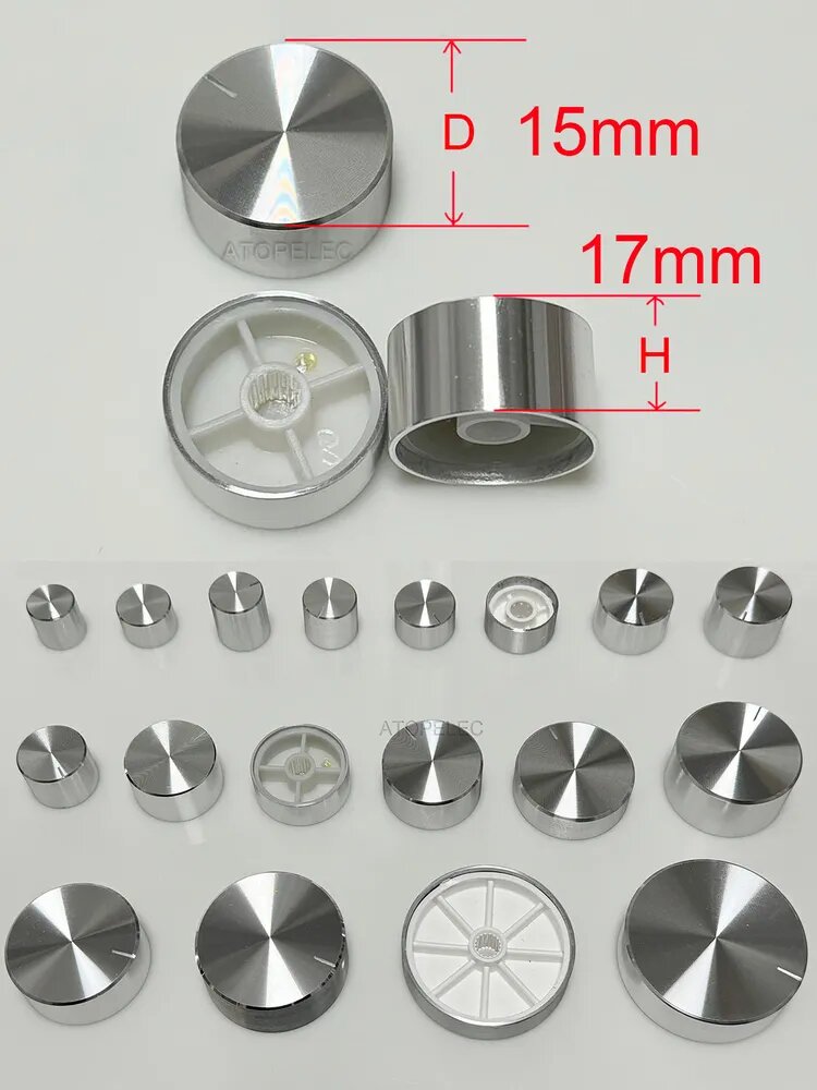 2x D*H 15mm*17mm Алюминиевая ручка для аудио усилителя Серебряный