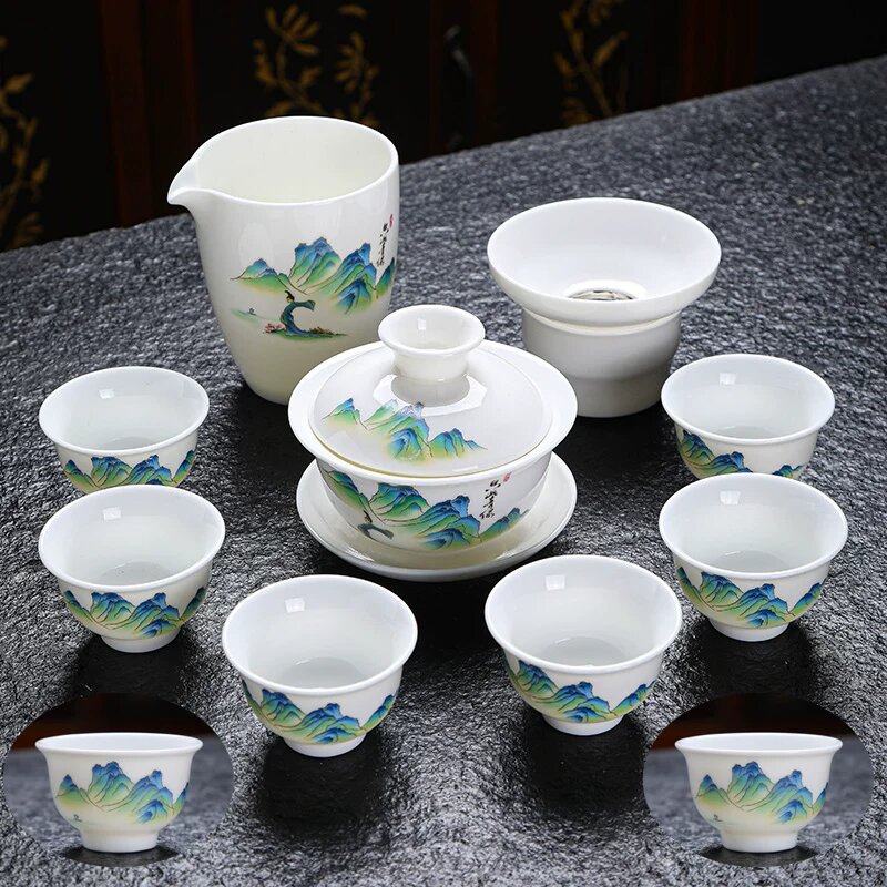 Гайван Yili Jade с кружками Linglong, набор из 12 предметов для чайной церемонии