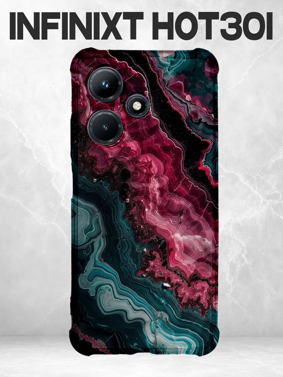 Чехол на Infinix Hot 30i мрамор розово-бирюзовый
