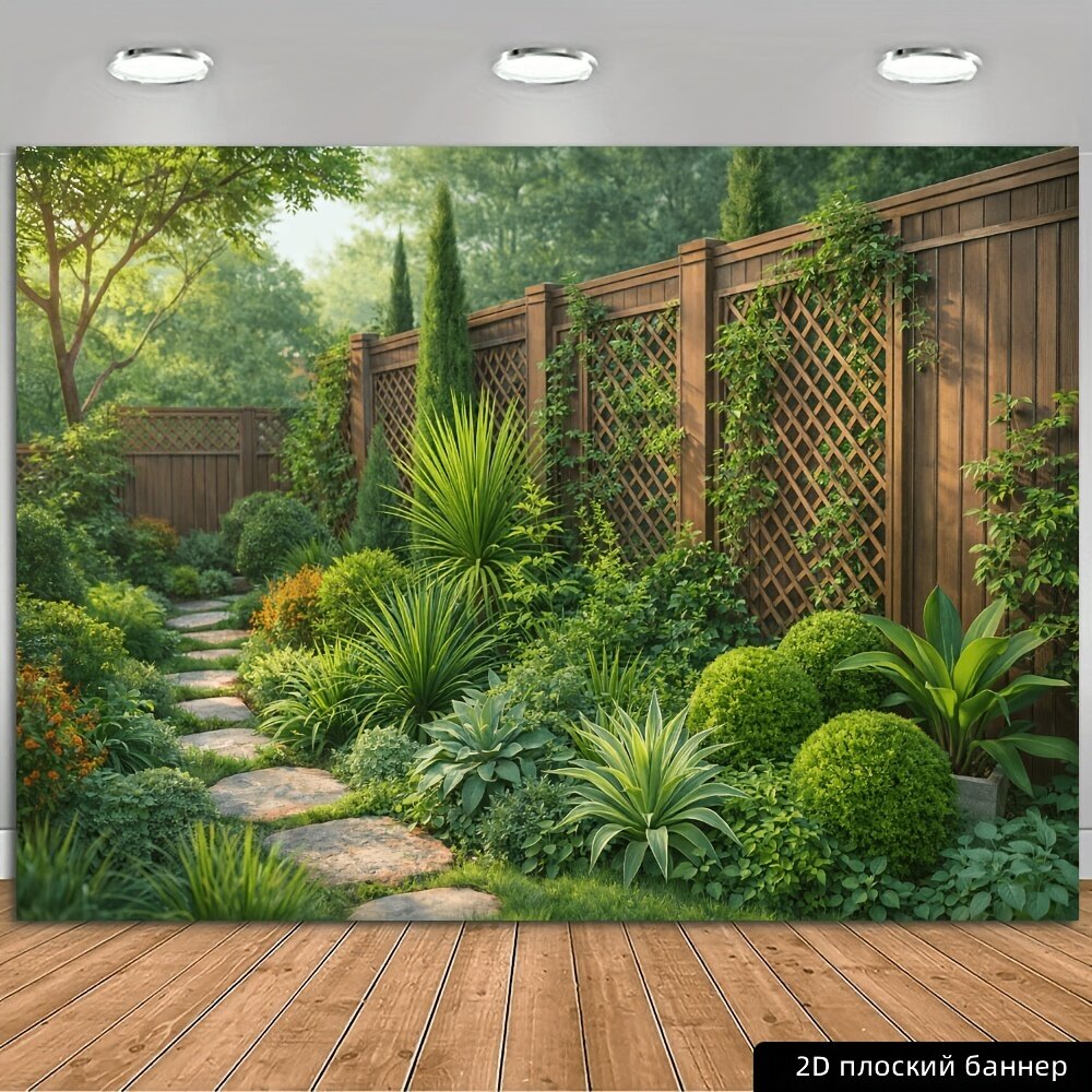 Реалистичный 2D фотофон для сада с деревянным забором и каменной дорожкой, зеленью, для свадеб, дней рождения и фотосессий, размер 100х150 см