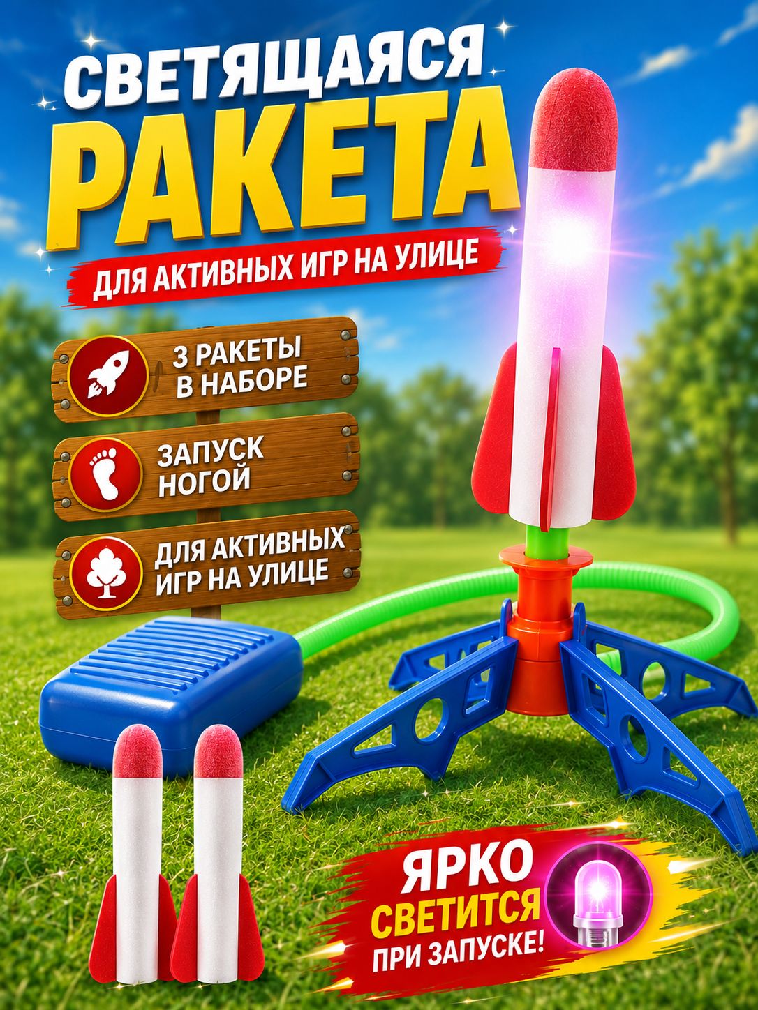 Детская ракетная установка, Ракета с запуском, Летающая игрушка ракетный запуск детская ракета