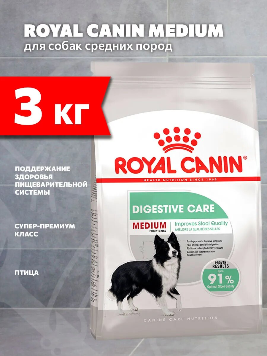 Корм сухой Royal Canin Medium Digestive Care для взрослых собак средних пород для поддержания здоровья пищеварительной системы, 3 кг