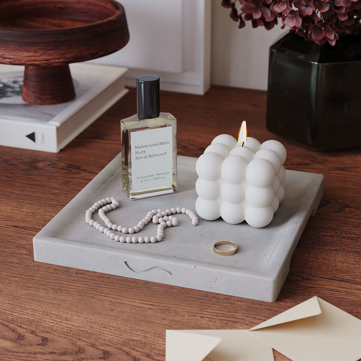 Декоративный поднос MUSKO HOME Dorian Square S, 20x20 см, бетон, серый матовый