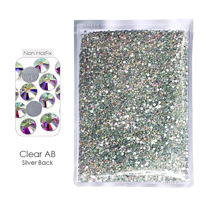 Стразы стеклянные IDIYEA Clear AB Silver Back SS16