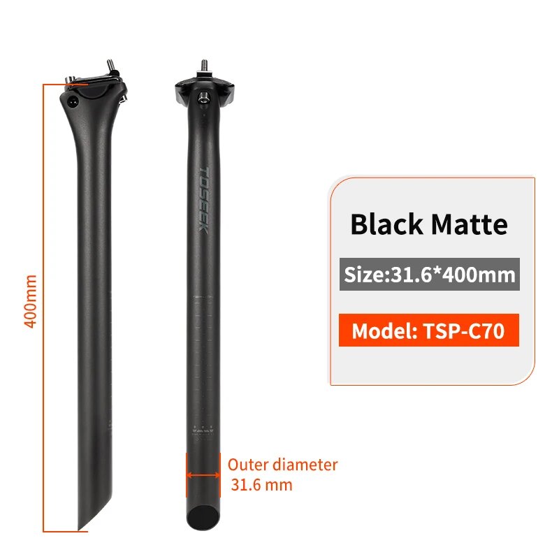 TOSEEK C70 карбоновый подседельный штырь 27.2/31.6 мм 350/400 мм матовый черный 31.6-400