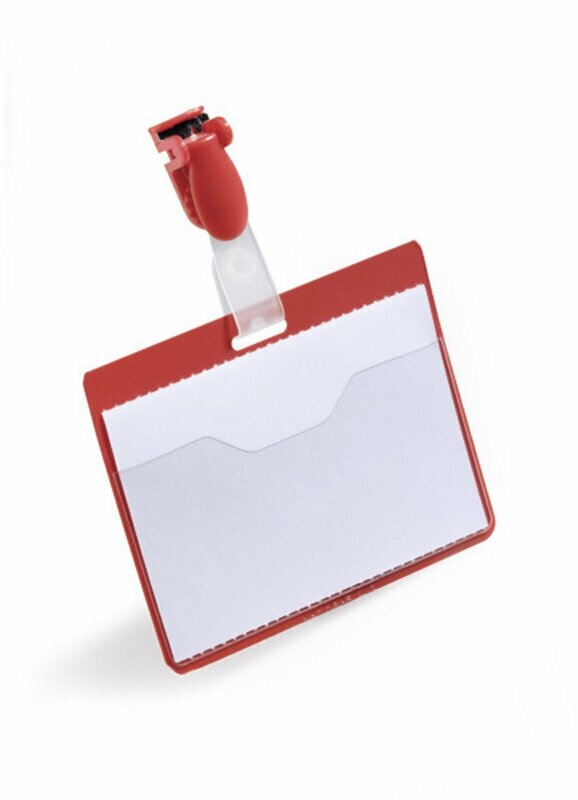 Бейдж Durable, с поворотным клипом, горизонтальный, 60 х 90 мм, ПВХ Красный, 1 шт.