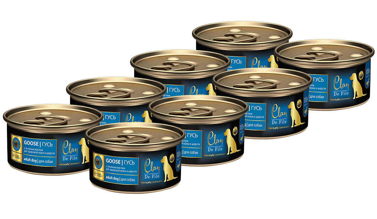 CLAN DE FILE монобелковые для взрослых собак с гусем и льняным маслом (100 гр х 8 шт)