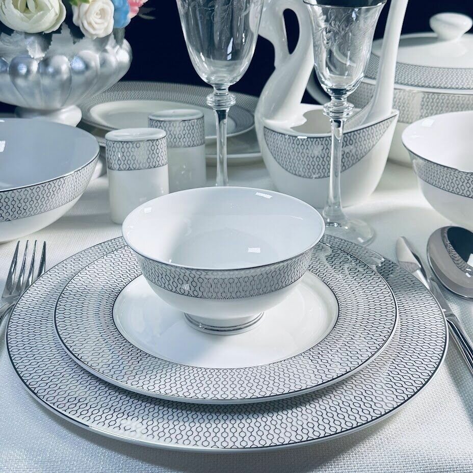 Обеденный сервиз на 12 персон 105 предметов Lenardi Севилья серебро костяной фарфор
