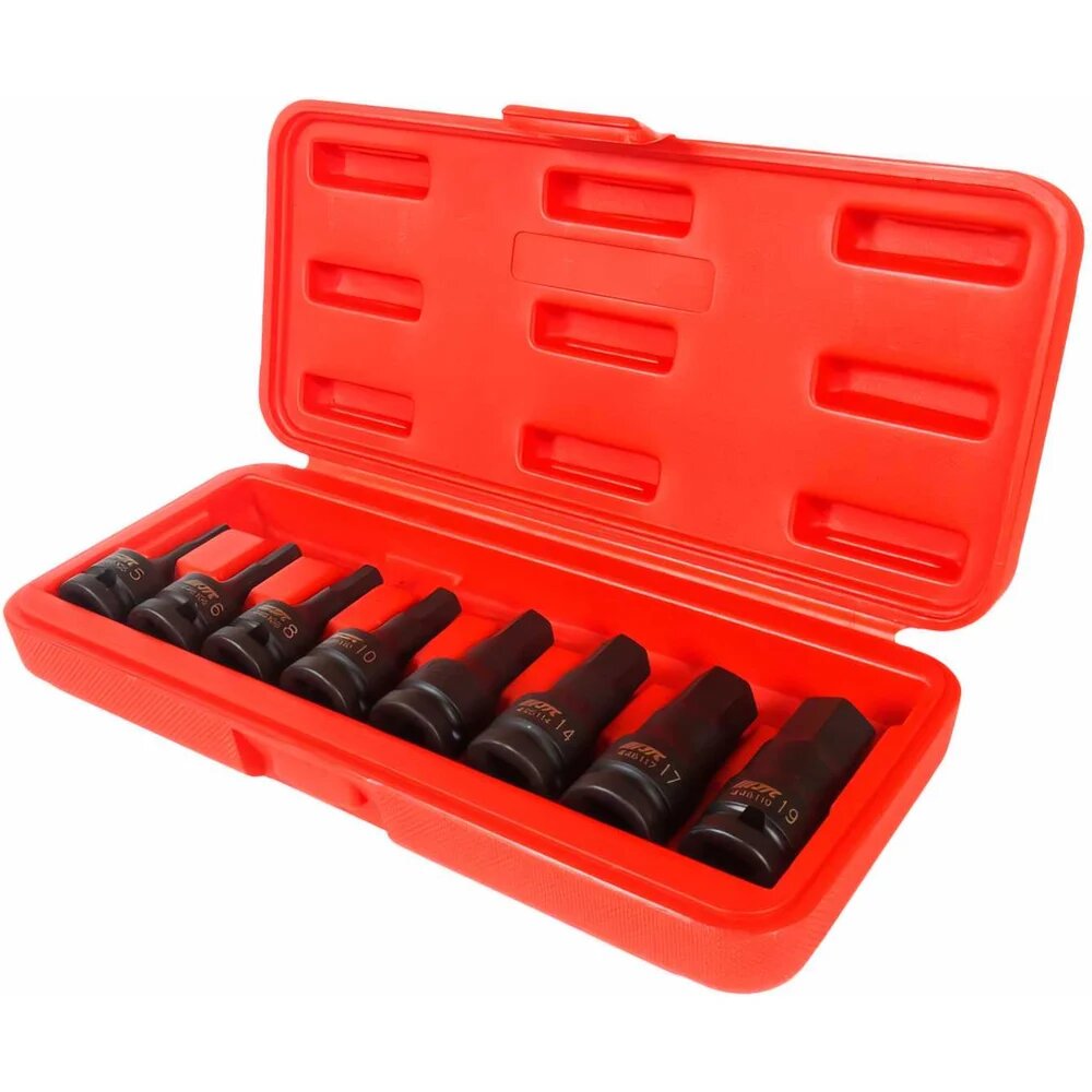 Набор ударных бит-головок 1/2" HEX H5-19 мм, длина 60 мм, в кейсе (8 предметов) JTC J408H