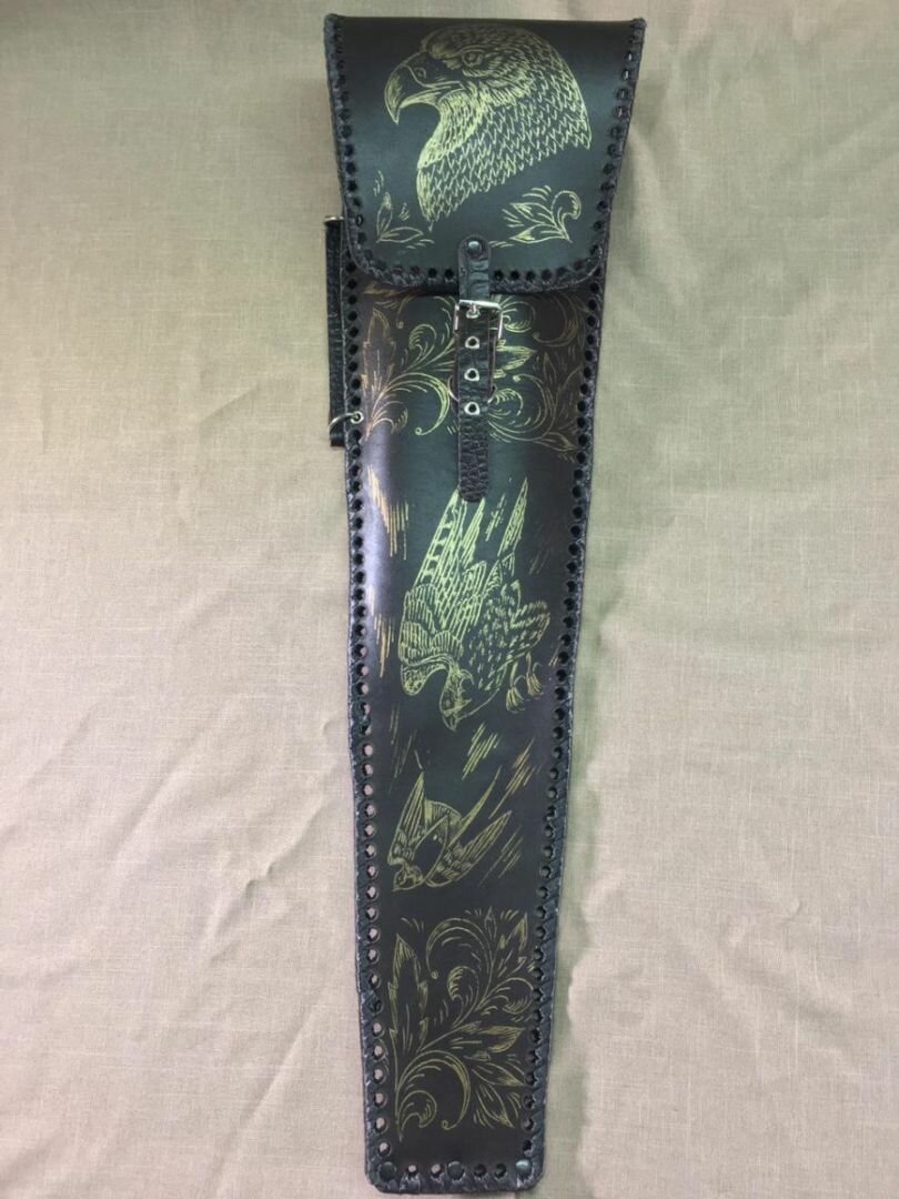 Чехол для шампуров - кожа с позолотой (коричневая кожа)