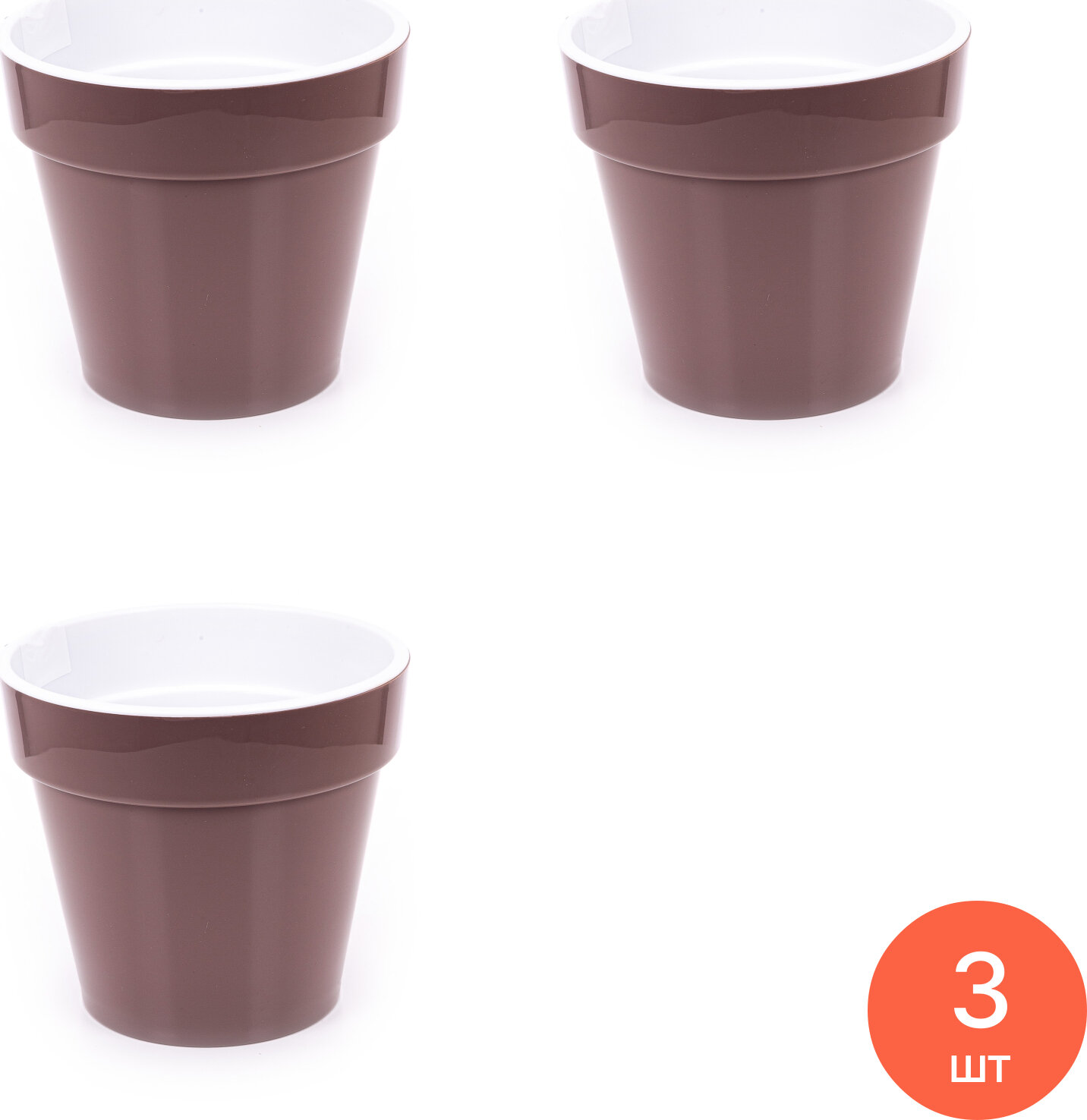 Кашпо для цветов Plast avenue Порто пластик с дренажной вставкой мокко 1л (комплект из 3 шт)