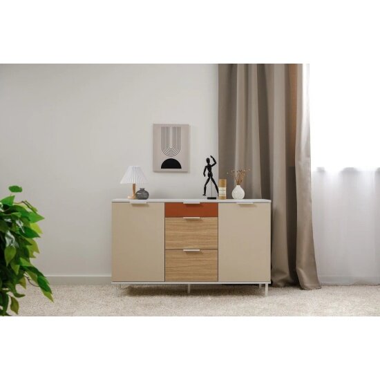 Комод Mobi Марвэл 16.234.02 Белый PE шагрень, Сатин 7045 SU, Плэйн, Безмолвная Пустыня К514 SU