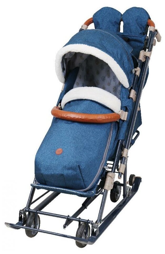 Санки-коляска "Ника Детям" 7-8 НД7-8, с колесами, с ручкой-толкателем, синие