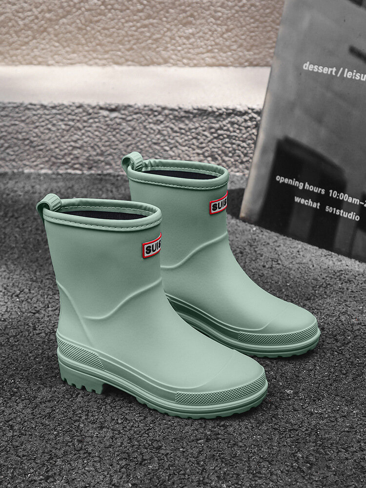Летние полусапожки, новый стиль, женские резиновые сапоги, корейский стиль, модные студенческие резиновые сапоги для отдыха на природе, нескользящие утолщенные водонепроницаемые сапоги средней длины, универсальные для всех сезоновEU:39
