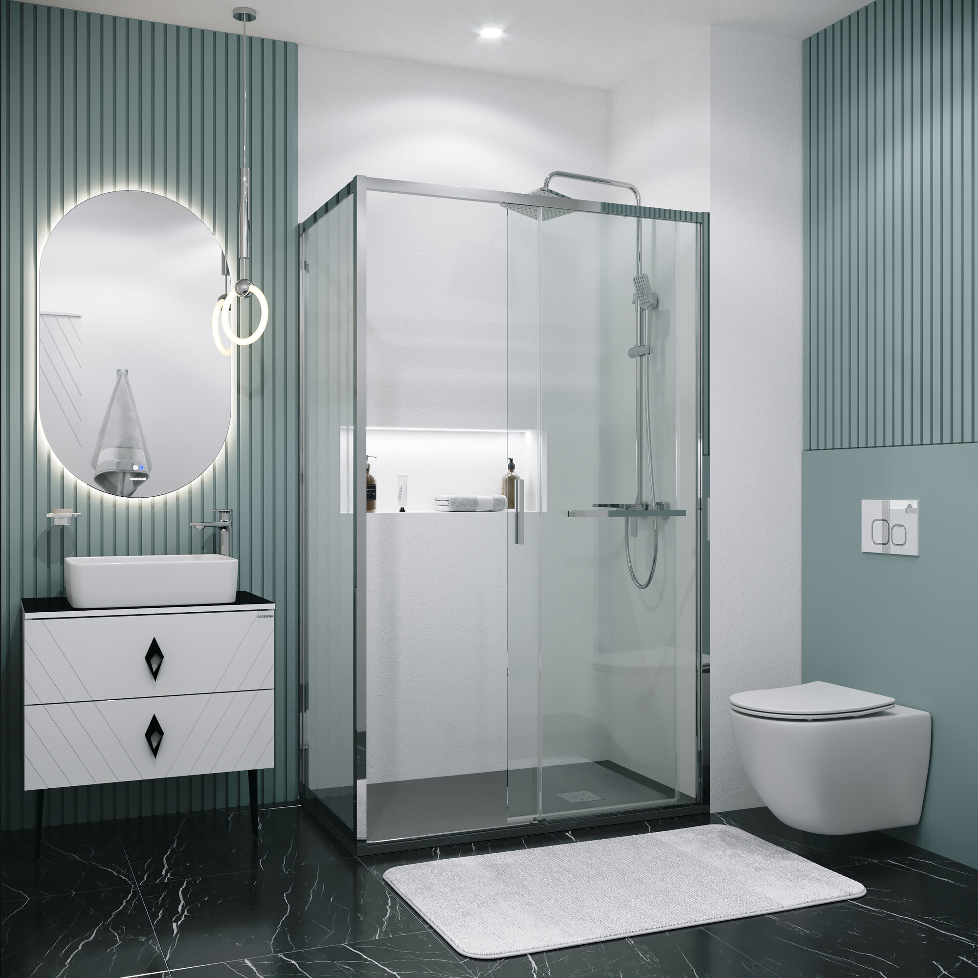 Душевое ограждение Grossman Style 120. K33.05.1080.10.00 (100х80х195) раздвижная, хром, стекло прозрачное,2 места