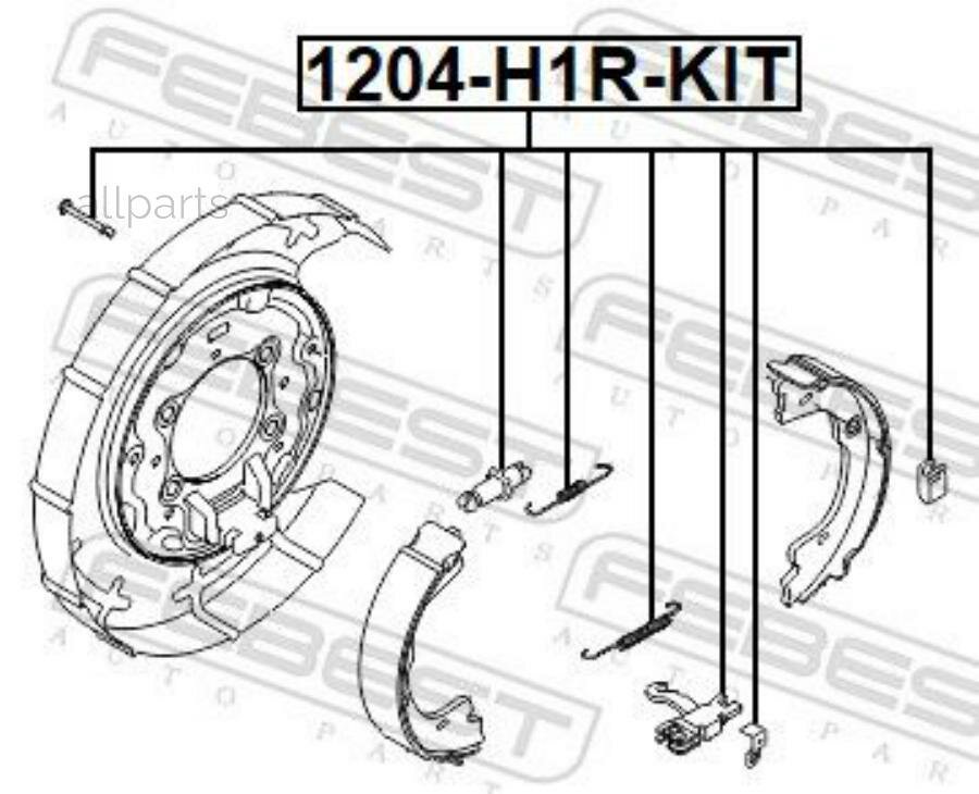 FEBEST 1204-H1R-KIT Монтажный комплект барабанных колодок (на обе стороны) KIA SPORTAGE 04 2004-2010 [EUROPE + RUSSIA] FEBEST 1204-H1R-KIT