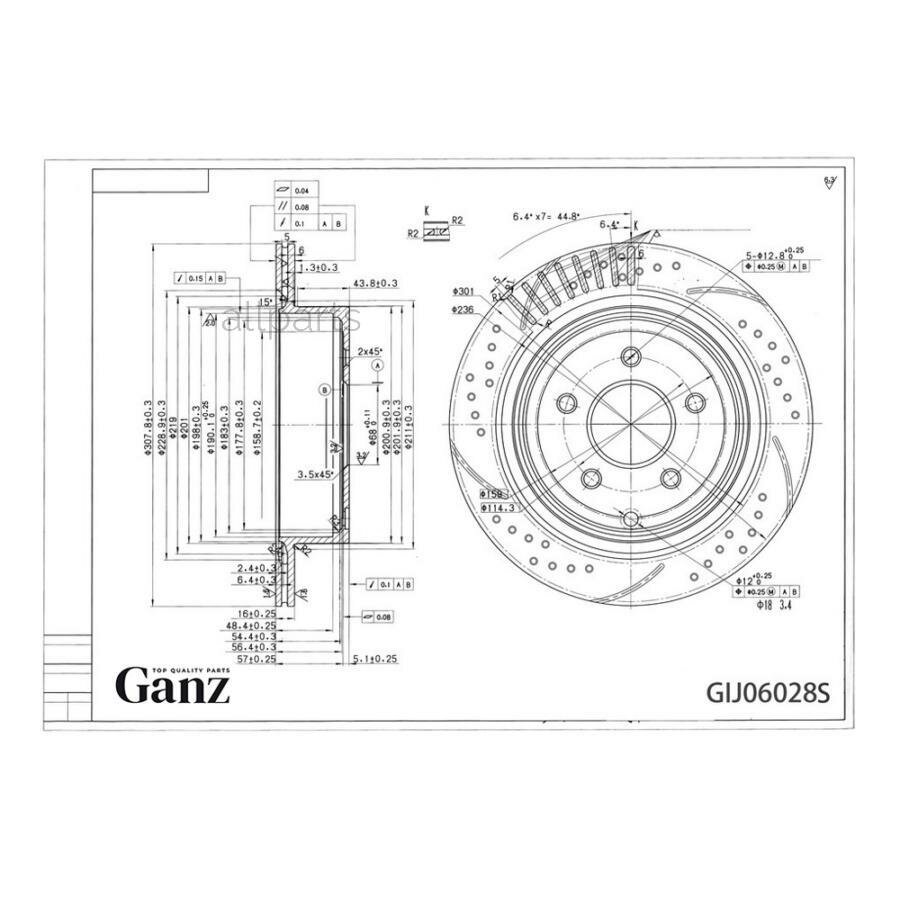 GANZ GIJ06028S Диск тормозной задний перфорированный PRO-LINE с покрытием (комплект 2 шт) INFINITI FX-35 03->/NISSAN MURANO 05-08 GANZ GIJ06028S