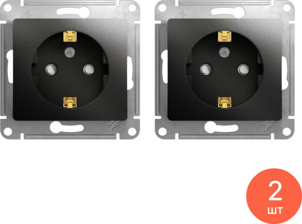 Розетка силовая штепсельная Systeme Electric / Систем Электрик Glossa, 16А 250В IP20 антрацит, с заземляющим контактом и шторками GSL000745 / электрооборудование (комплект из 2 шт)