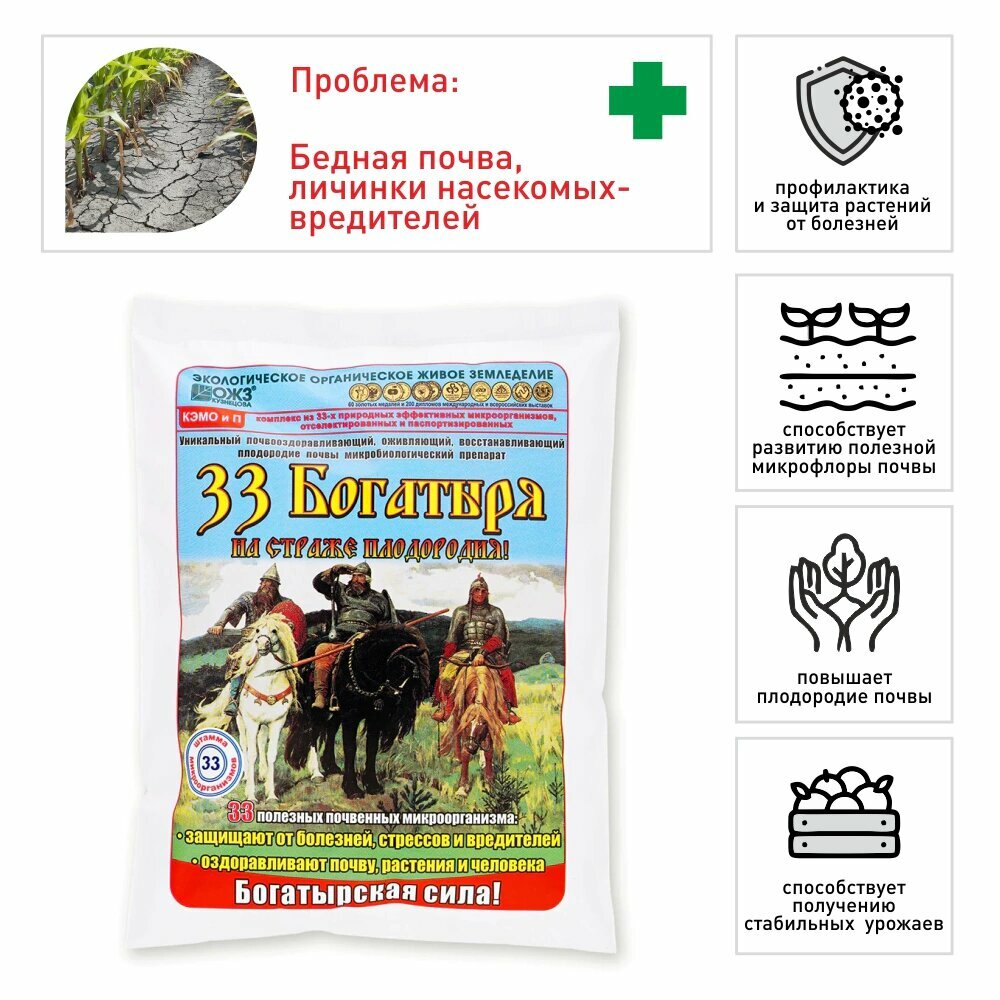 Удобрение ОЖЗ Кузнецова "33 Богатыря", микробиологическое, почвоулучшающее, 1 л