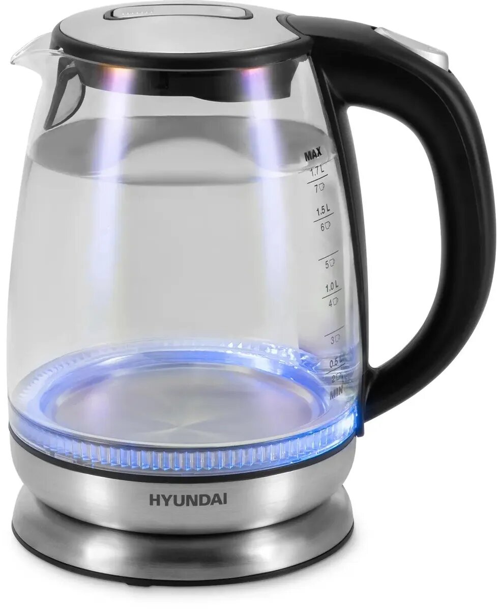 Чайник электрический Hyundai HYK-G8800, 2200Вт, черный и серебристый