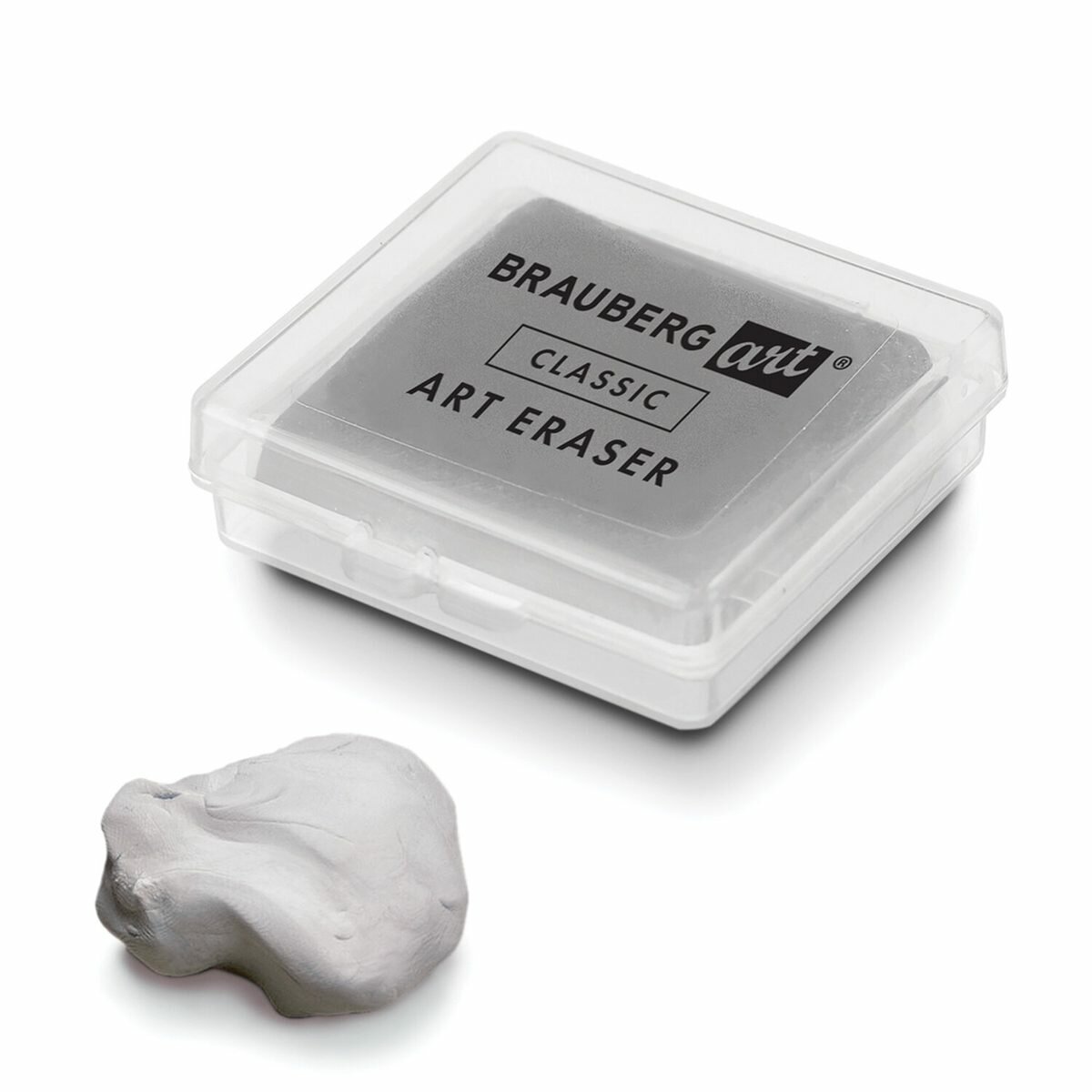 Ластик-клячка художественный Brauberg Art Classic, в футляре, 40x36x10мм, серый, 18шт. (271154)