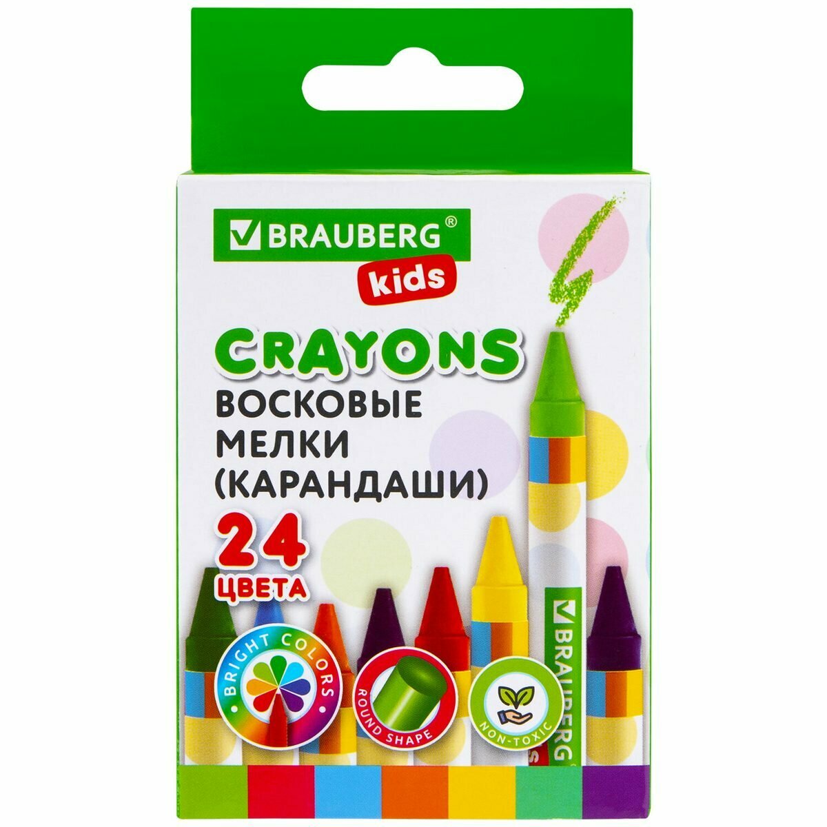 Мелки восковые 24 цвета Brauberg Kids (D=8мм, круглые) (271697), 12 уп.