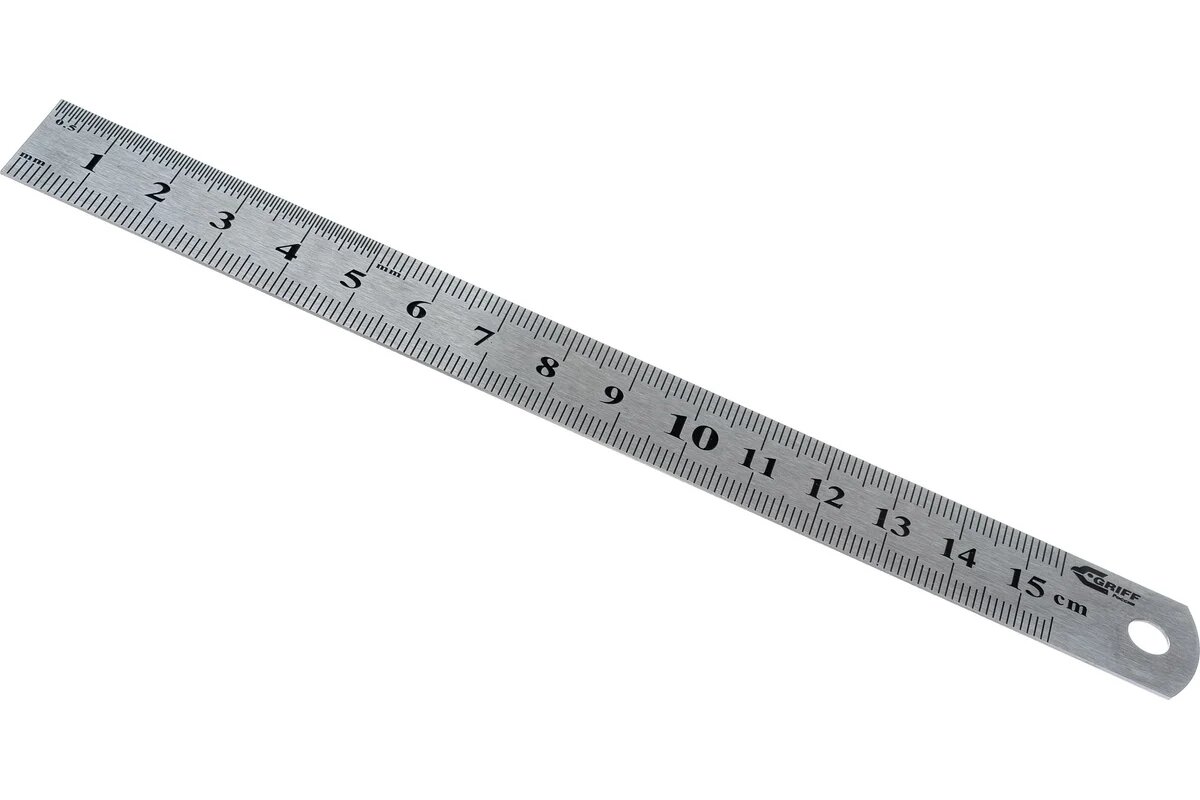GRIFF D112011 металлическая линейка с двусторонней шкалой 150х19 мм для точного измерения